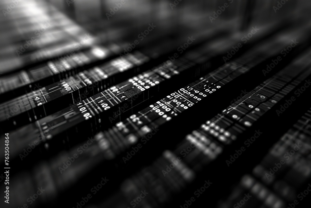 Data storage tag resembling a barcode made of binary code. The barcode ...