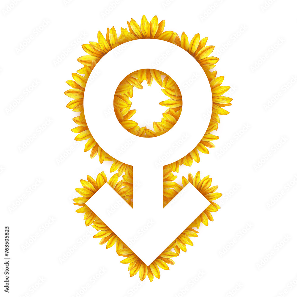 Male gender icon in watercolor floral design on isolated white ...