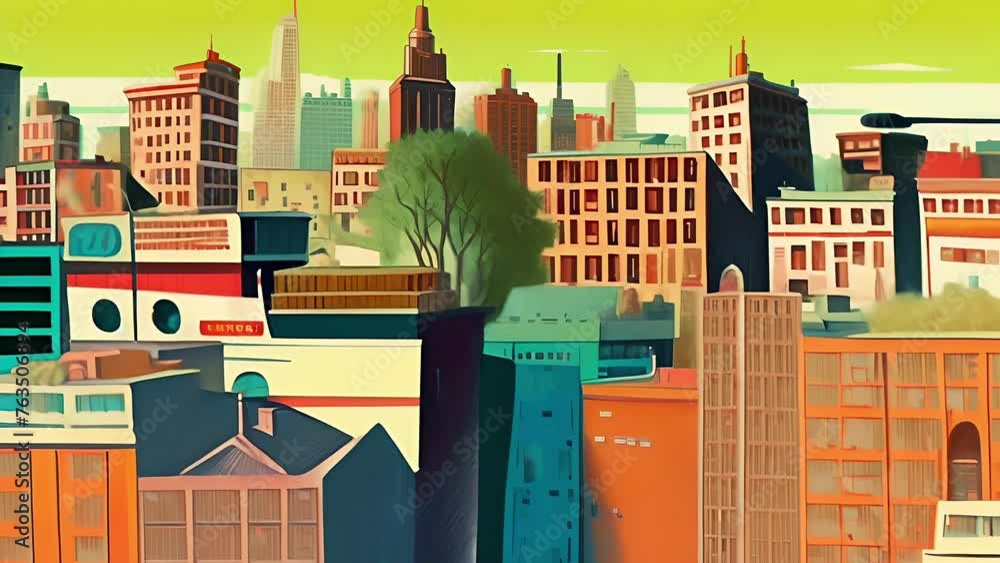 Animated cityscape brimming with eco-friendly architecture, where urban ...