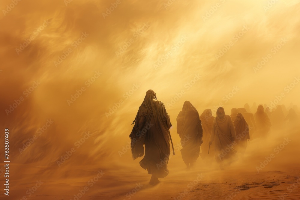 Illustration of Jesus Christ and his disciples caught in a sandstorm ...