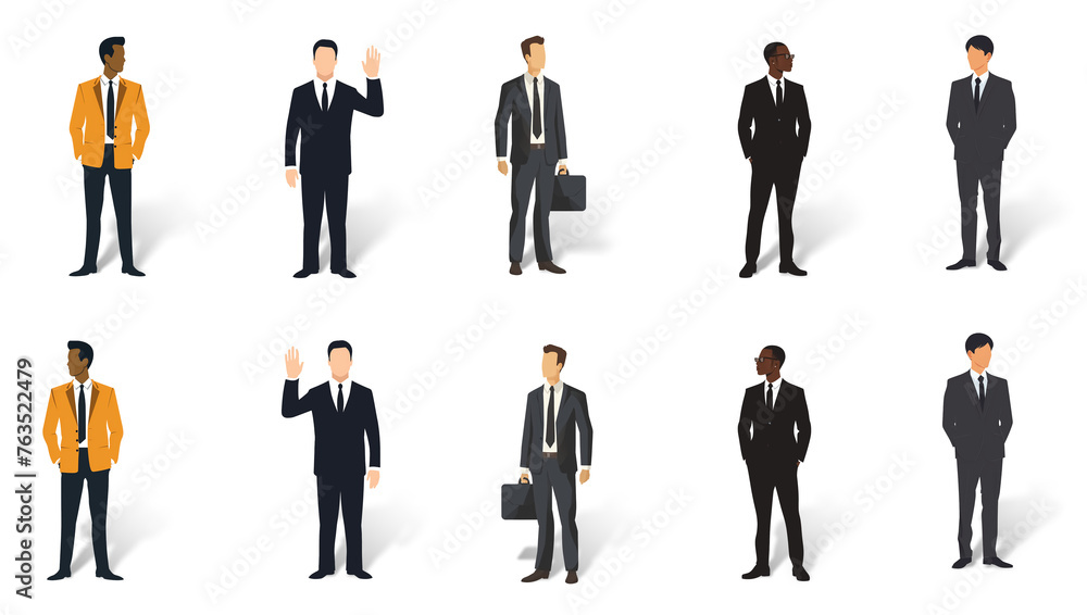 Set of minimal flat drawing illustrations - different men in formal ...