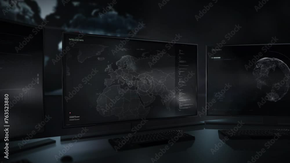 Spy Program For Digital World Map Analysis Searching For Position Of ...