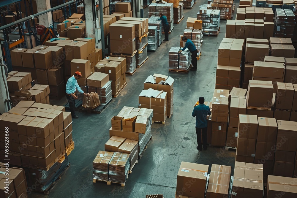 Busy rush workflow of hardware store employees. International export ...