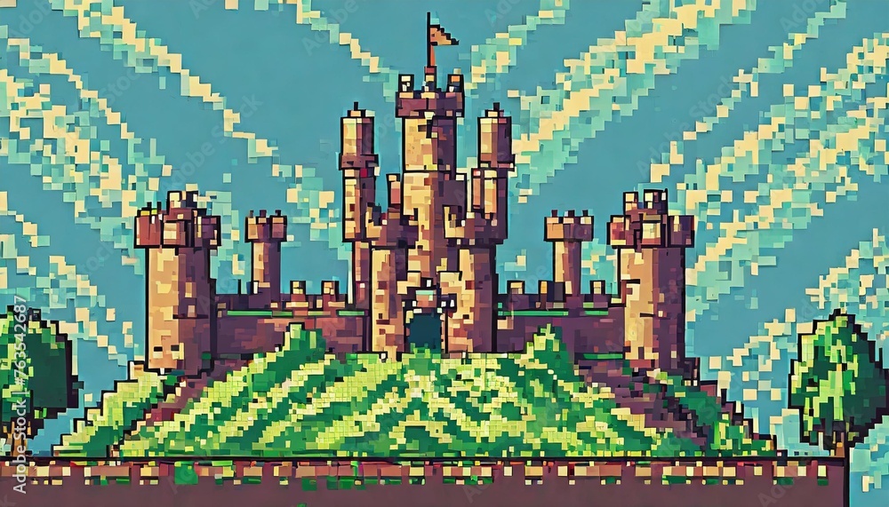 castle background video game style illustration castles towers 8 bit ...