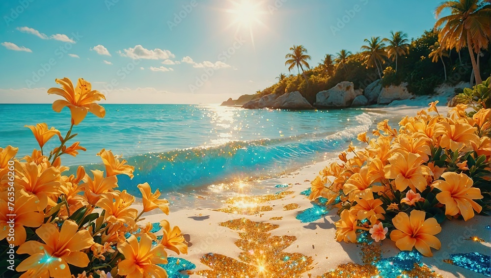 Tropical island oasis: A serene island setting with palm-fringed ...