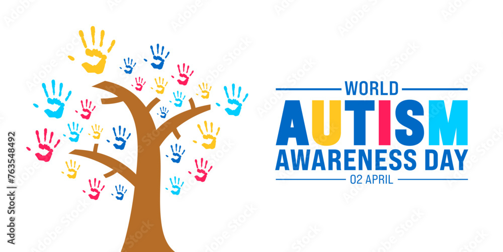 World Autism Awareness Day concept colorful kids hand tree background ...