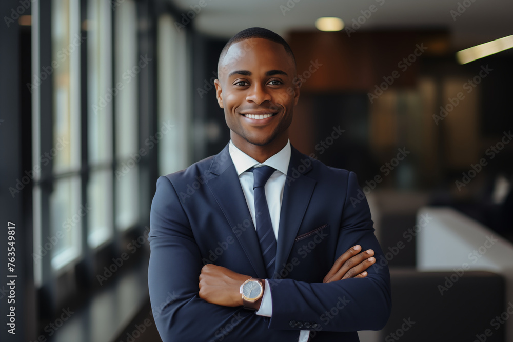 Smiling black businessman in suit. Man in work clothes. Rich man ...