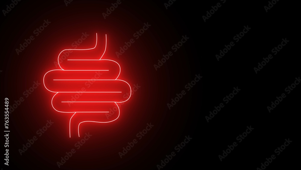 Neon glowing gut human icon. red Neon healthy digestion logo on black ...