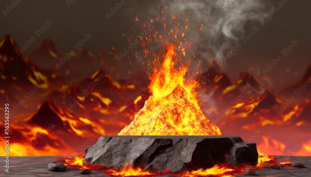 fire lava podium rock volcano background product magma display 3d scene ...