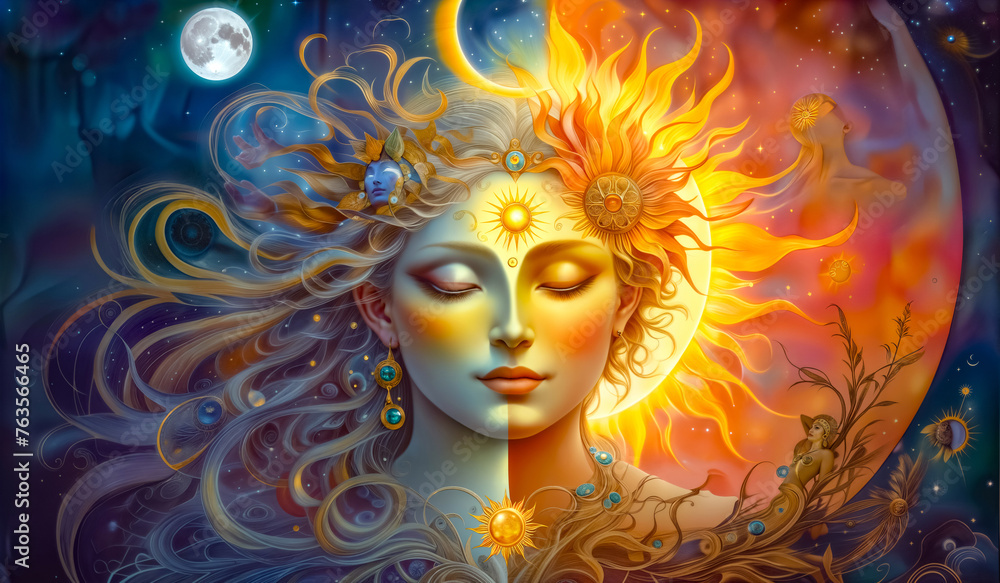 Goddess of the sun and the moon, spiritual imagination of duality ...