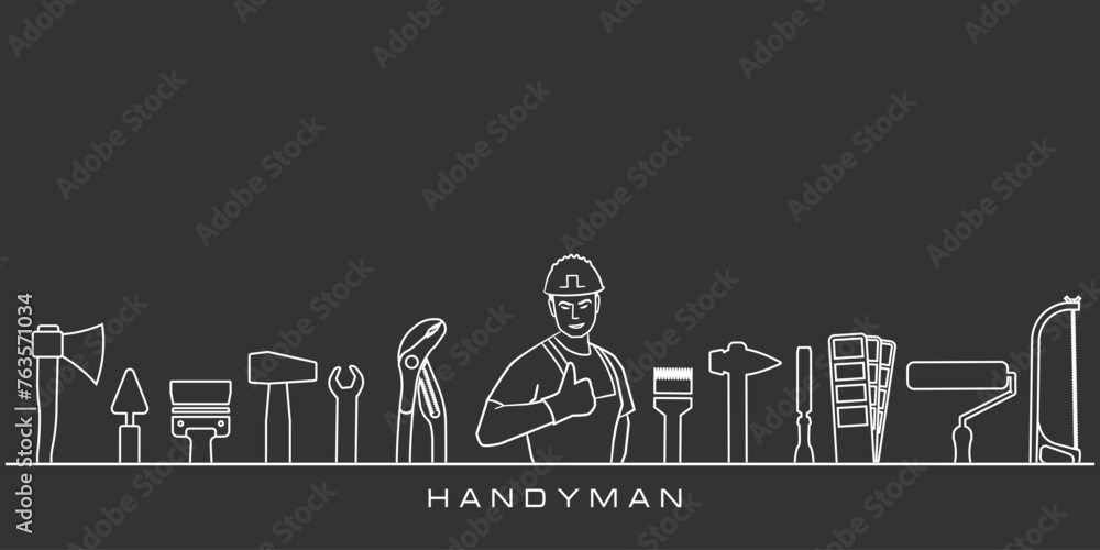 Professional handyman services. Vector banner template with worker ...
