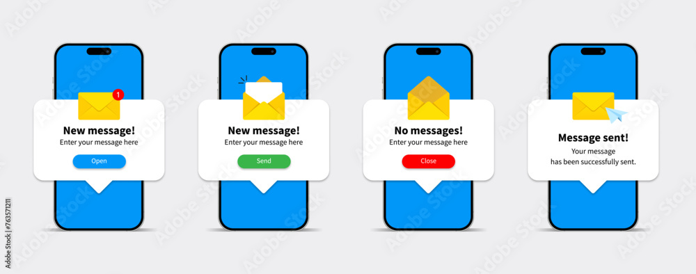 New message notification concept on realistic smartphone mockup. New ...