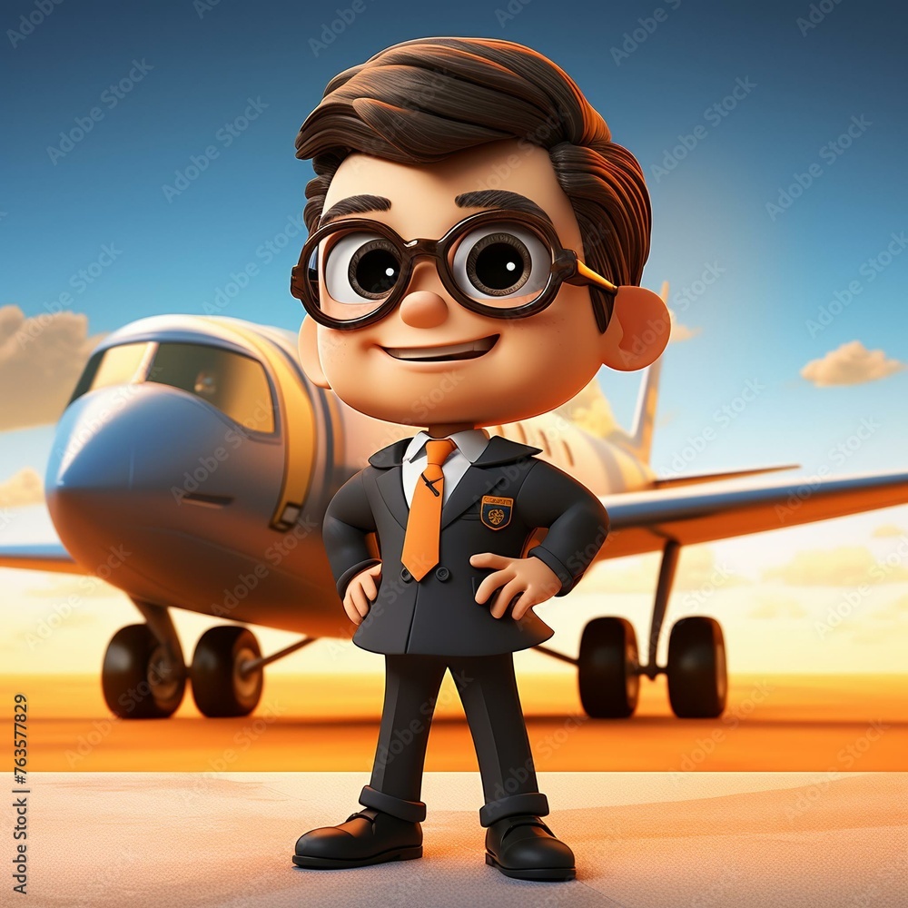 Professional Animated Pilot Character Standing Proudly in Front of ...