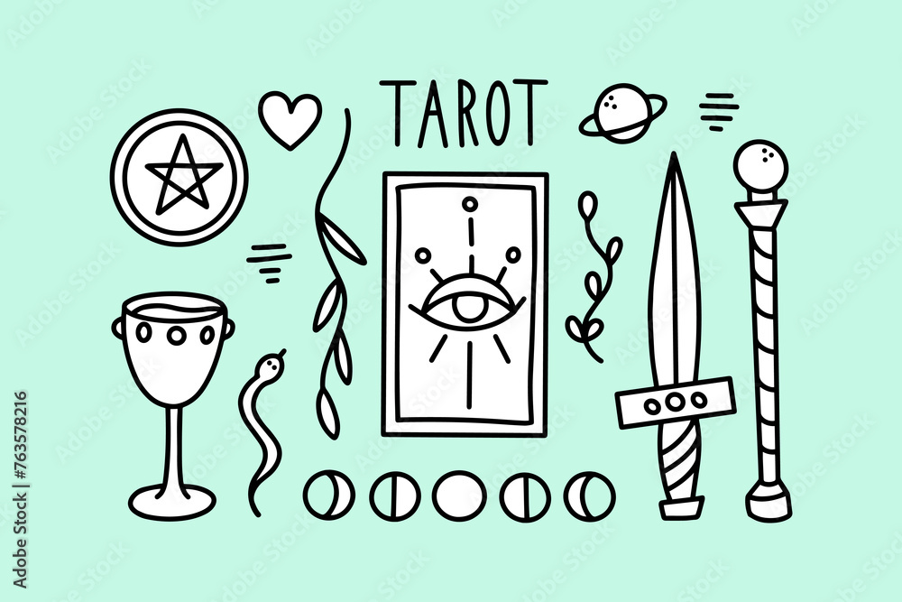 Suits of minor arcana tarot cards. Wands, Cups, Swords, Pentacles ...