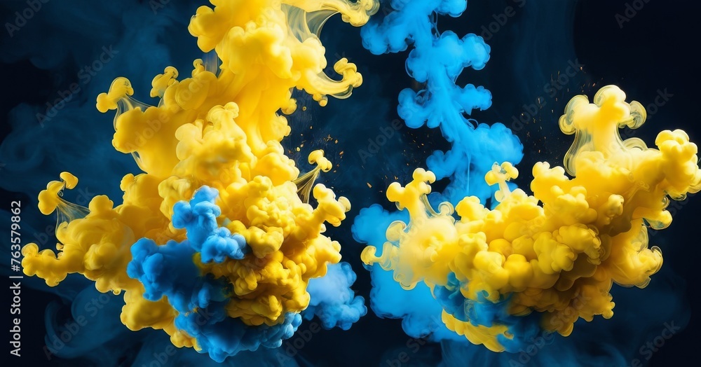 Intense yellow smoke intertwines with blue, creating a striking visual ...
