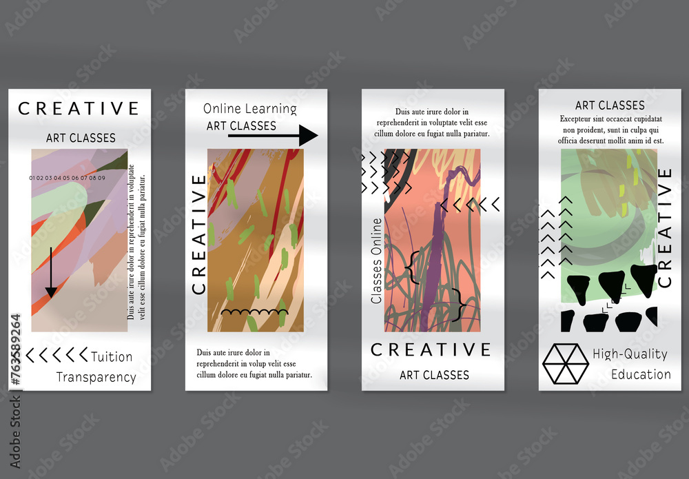 Flyer Layout with Black Shapes and Bright Abstract Rectangle on White ...