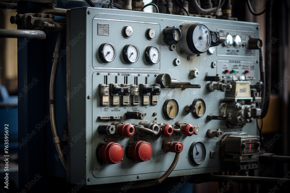 Boiler control panel featuring an array of controls and indicators in a ...