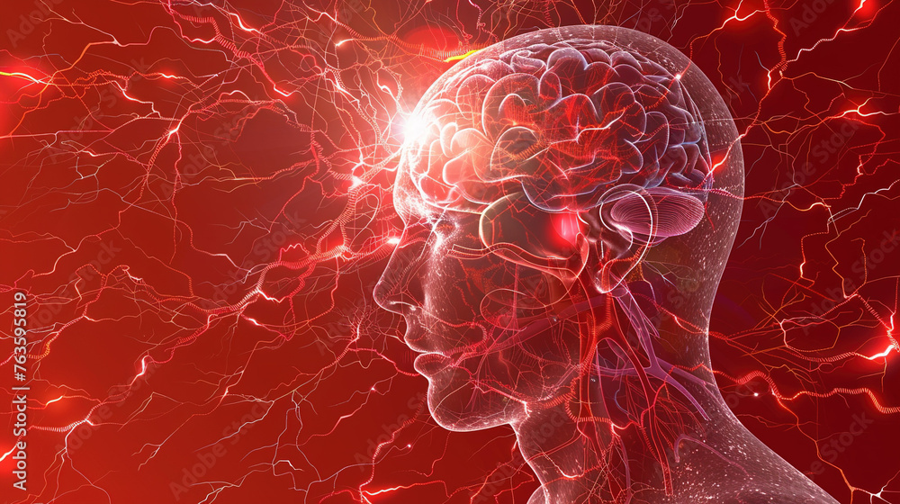 Migraine manifestation, throbbing cerebral arteries, pain signaling ...