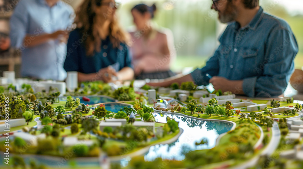 Focused shot on a sustainable community layout plan, with emphasis on ...