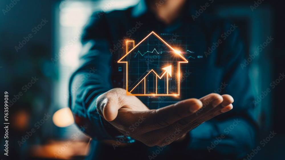 Real estate agent presents a graph showing property value increase with ...