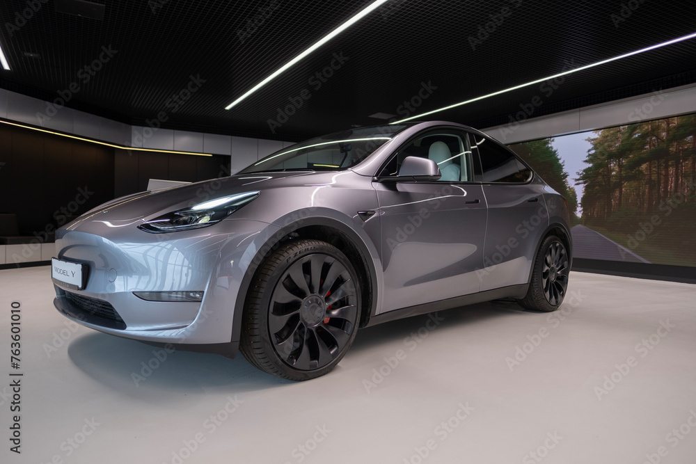 new grey electric tesla model y performance quicksilver, automotive ...