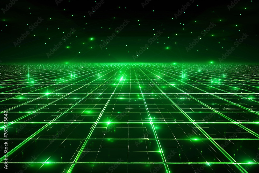 Tech Network Connection Grid in 3D style, highlighted with green ...