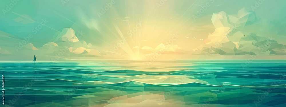 Minimal flat, vintage ocean view. 4K wallpaper with sea and waves ...