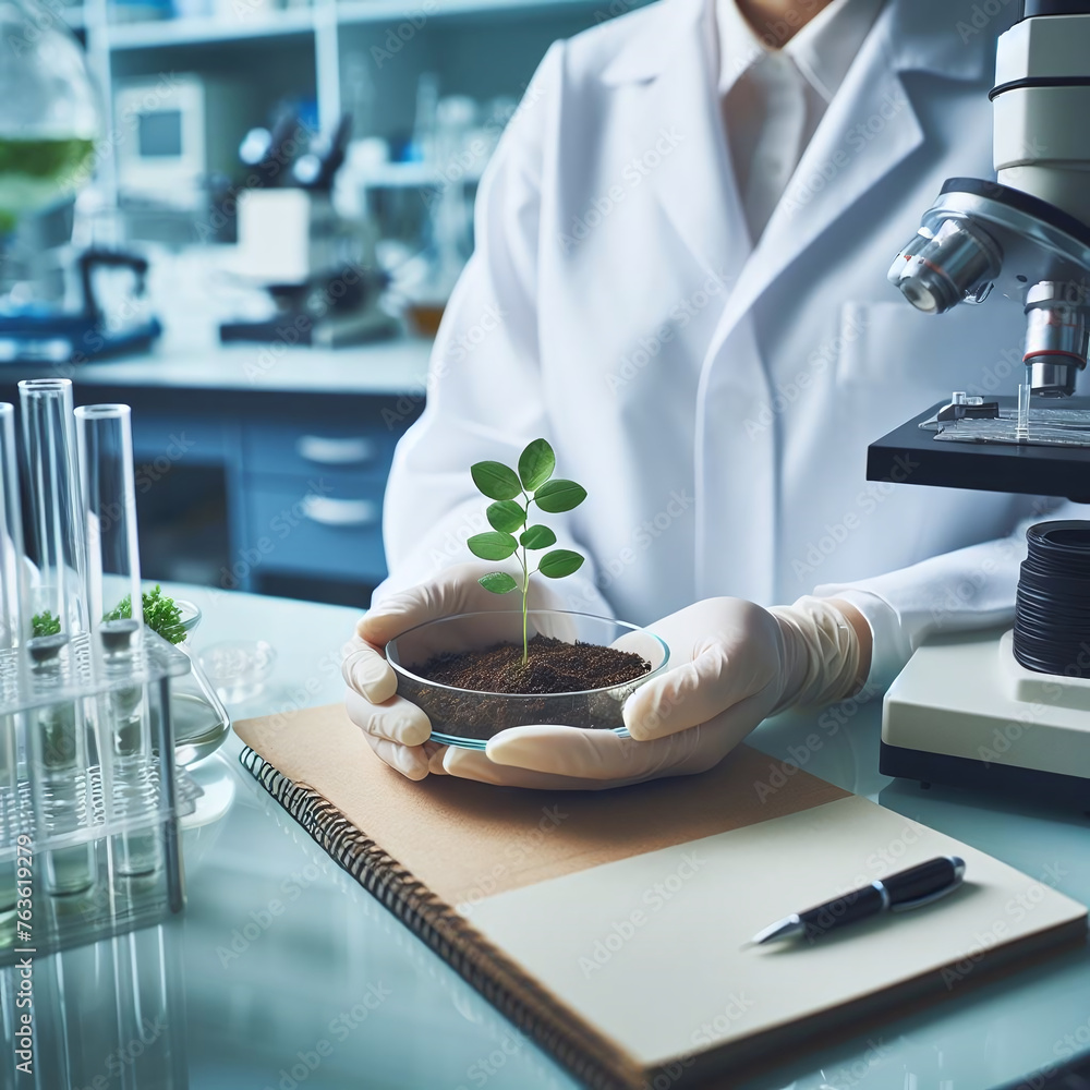 Biotech Scientist Cultivating Plant in Lab: A Study in Green ...