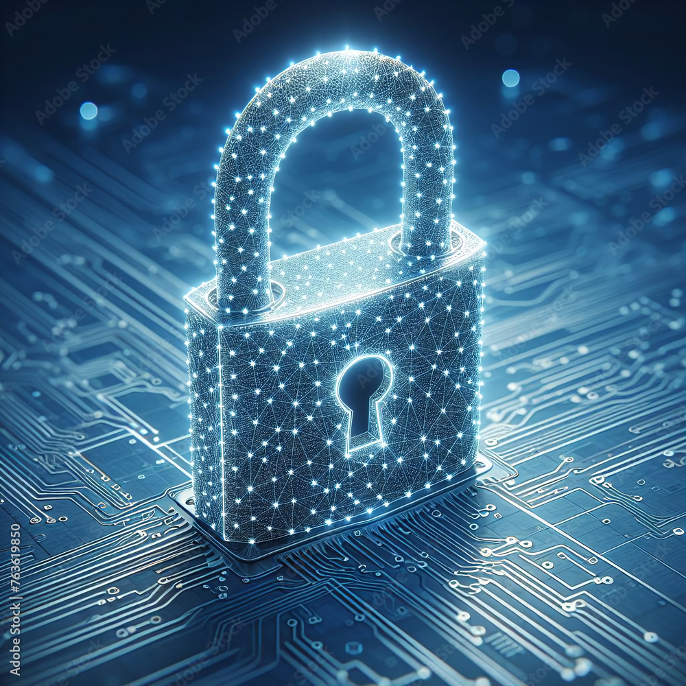 Unbreachable Defense: Detailed Cybersecurity Lock and Motherboard ...