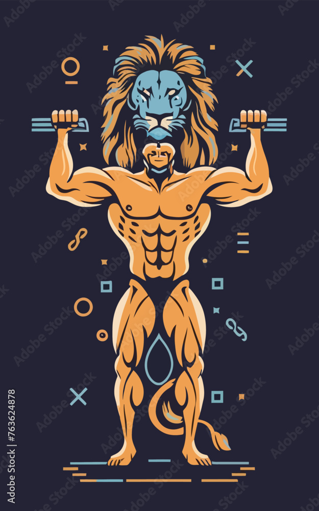 red white black modern style minimalist lines of a strong muscle pose ...