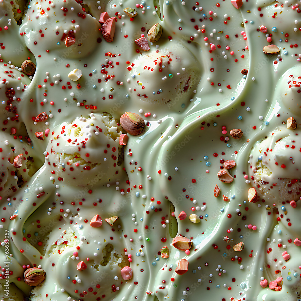 Pistachio Cream Ice Cream with Rainbow Sprinkles Seamless Pattern ...