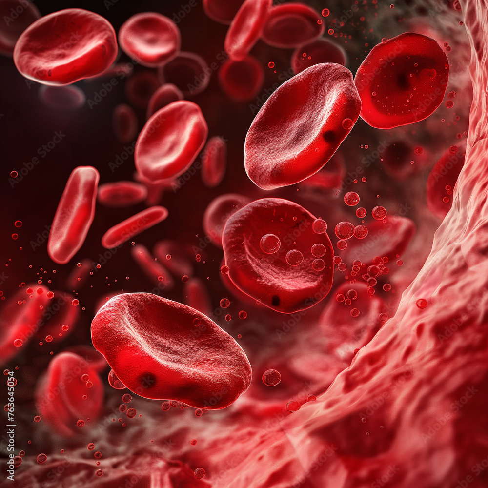 microscope render of human blood cells in veins render Stock ...