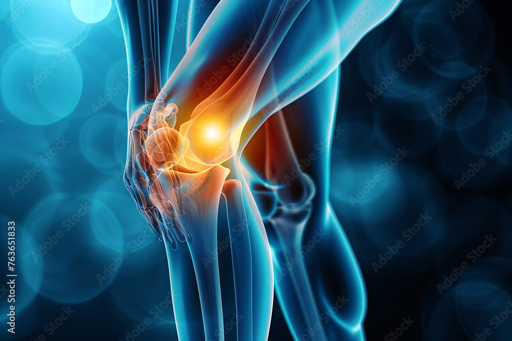 person with pain in his knee, body with pain in the knee, man holding ...
