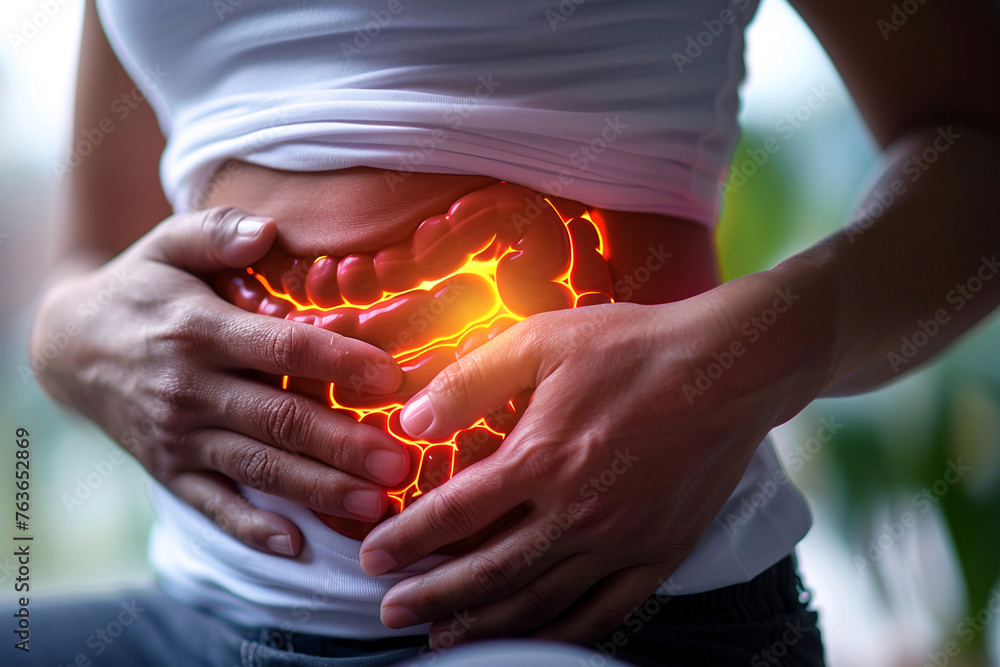 person with pain in his stomach, body with pain in the stomach, man ...