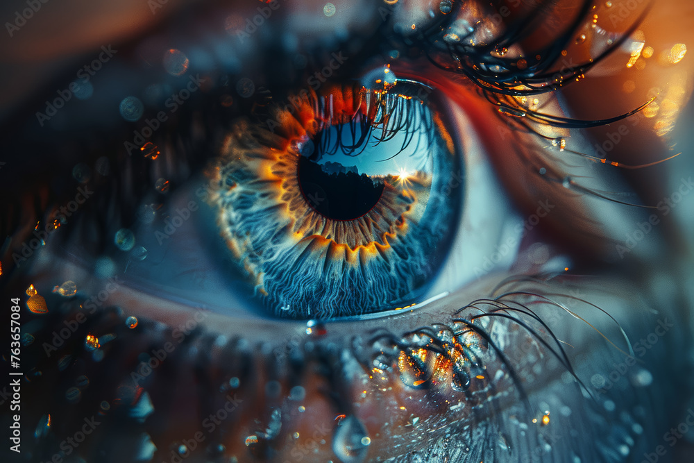 Human eye transforming into a camera lens, capturing not images but ...