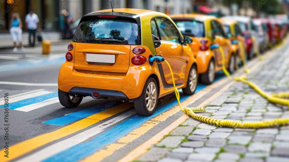 Foto de Green technology in action, featuring electric vehicles and ...