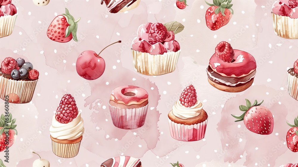 Watercolor Dessert Pattern. watercolor cupcake donuts, cake patterns ...