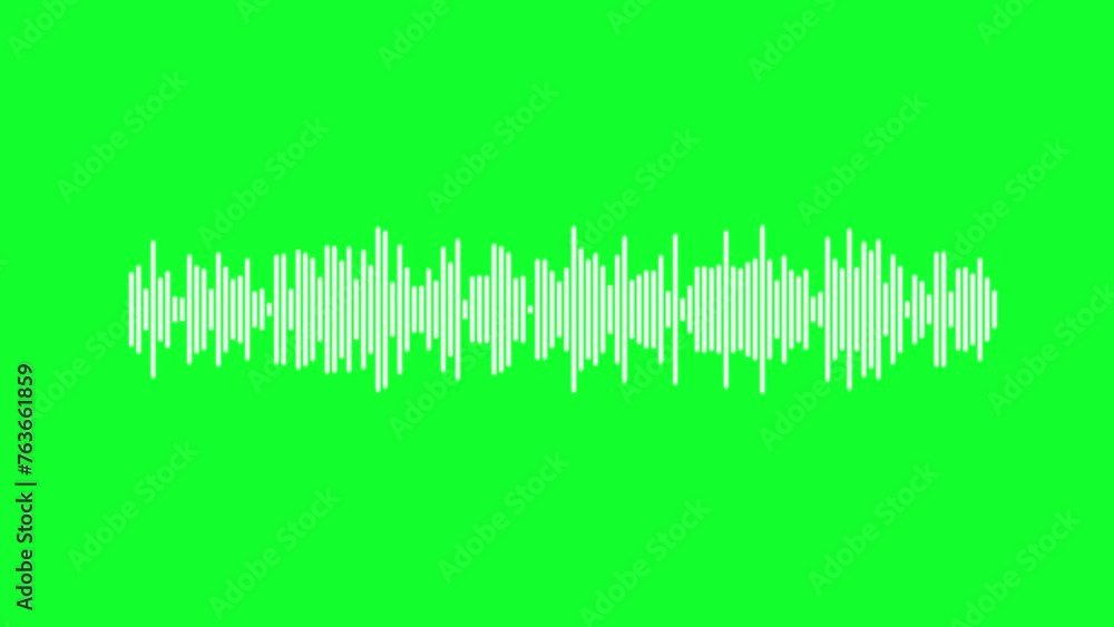 White audio waveform and audio spectrum green screen background ...