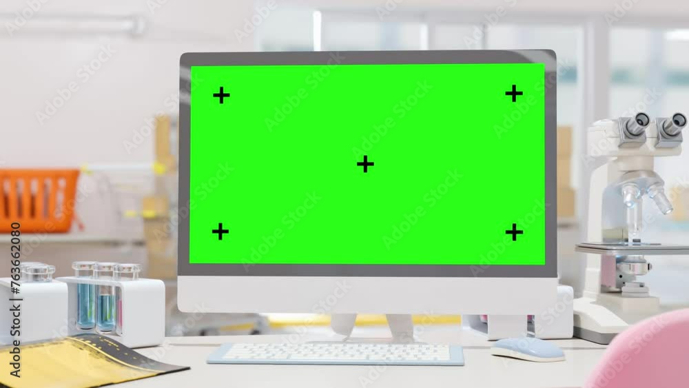 Computer MockUp. Empty desktop computer on work desk in laboratory or ...