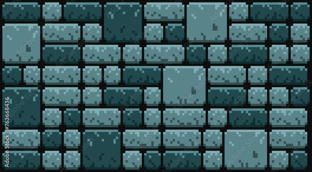 Pixel art dungeon tile set design with shadowing. 2D brick blue ice wall texture. Ground texture ...