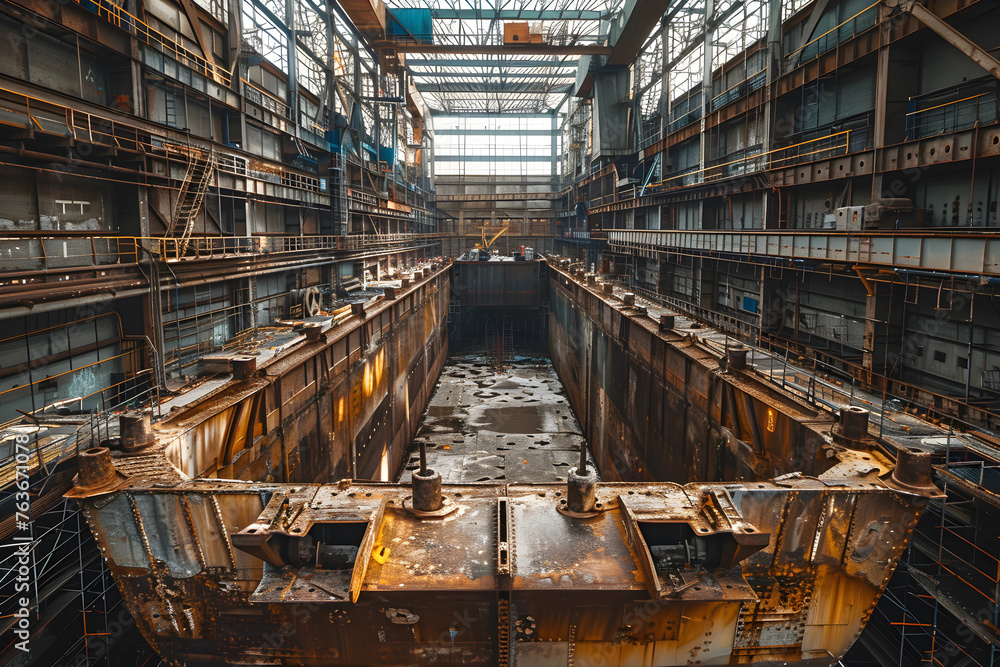 In a captivating historic photograph, the grandeur of shipbuilding in ...