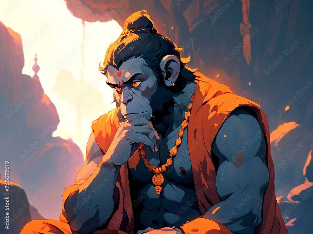 Vector Artwork of Hanuman Ji Thinking , AI Generative Stock ...