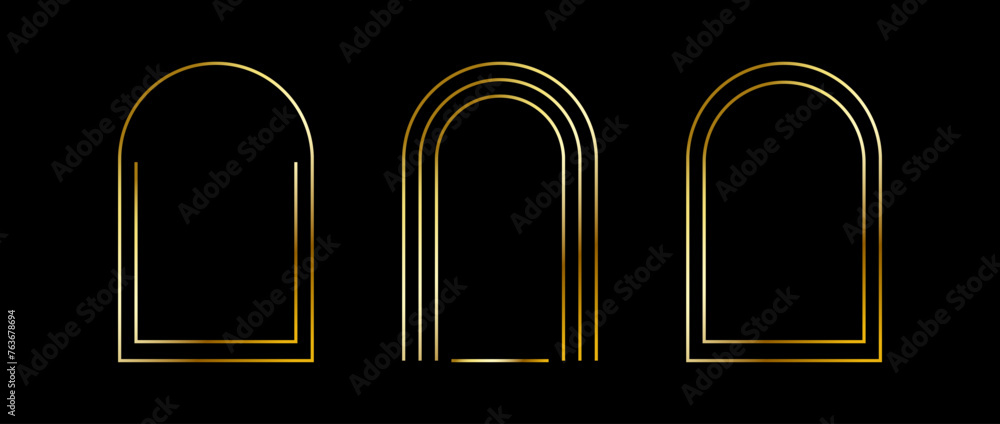 Golden thin arc frame set. Gold geometric borders in art deco style ...