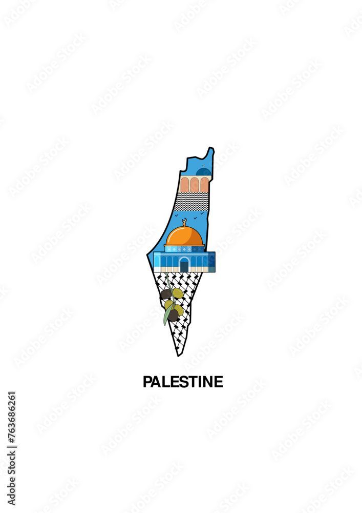 Palestine map with al quds in side and al aqsa mosque Stock Vector ...