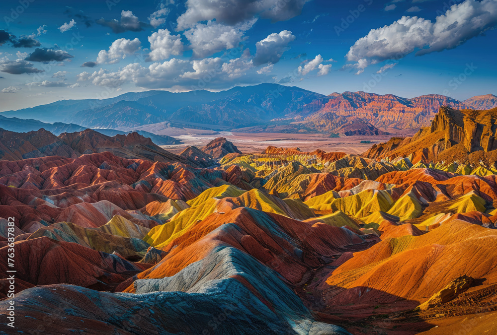 Colorful rainbow mountains in China's Danxia landform, with red and ...