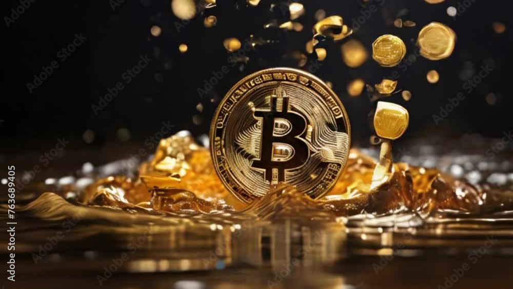 Vidéo Stock BTC coins cascade through the air, splash into water, and ...