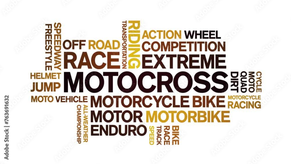 Motocross animated word cloud;text design animation tag kinetic ...