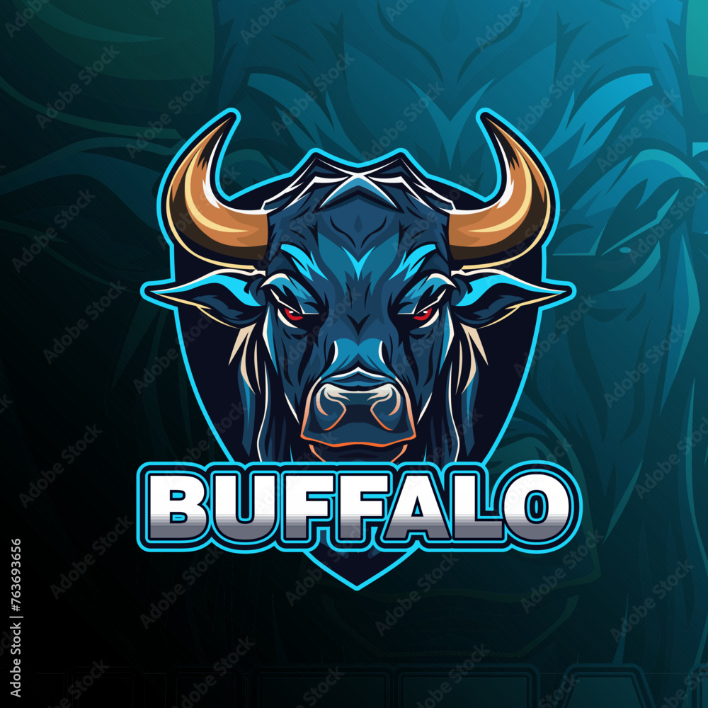 Buffalo mascot logo design vector for badge, emblem, esport and t-shirt ...