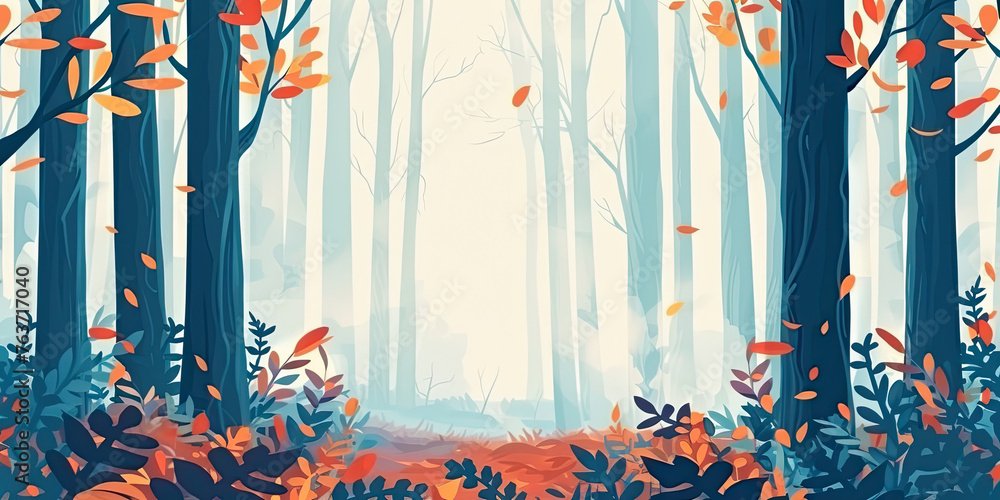 Cartoon forest background, anime style trees backdrop design graphic ...