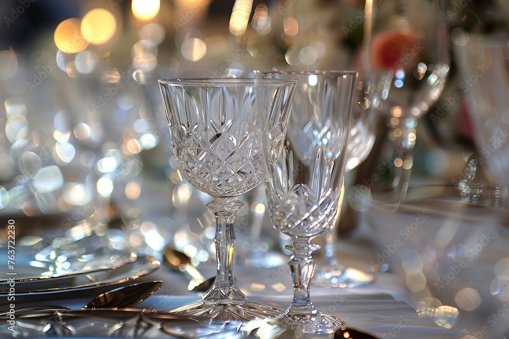 A stunning HD capture of intricate crystal glass showpieces, refracting ...